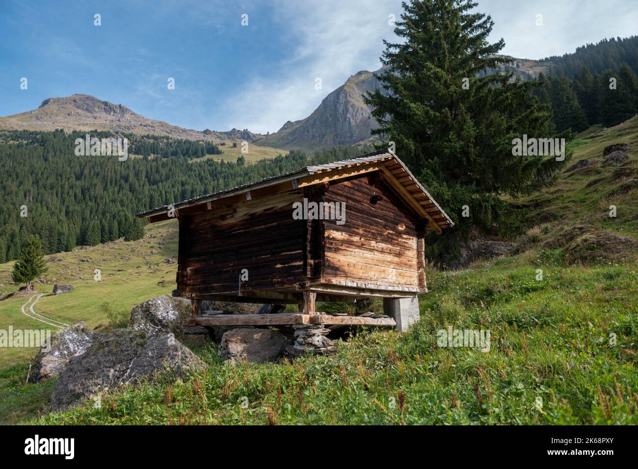 Wooden Mountain Hut and Swiss Alps, Grindelwald, Switzerland Stock ...