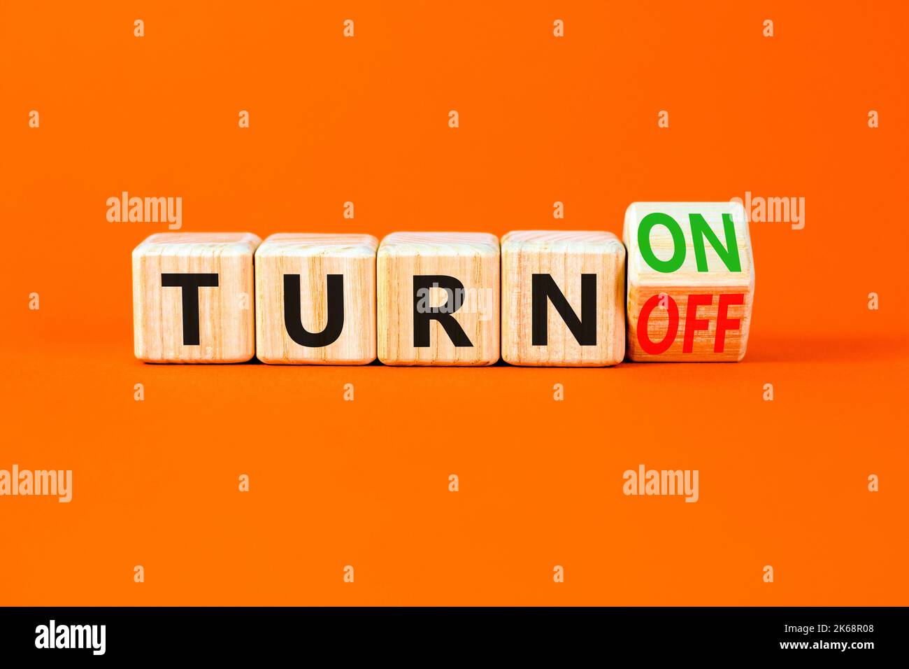 Turn on or off symbol. Concept words Turn off and Turn on on wooden ...