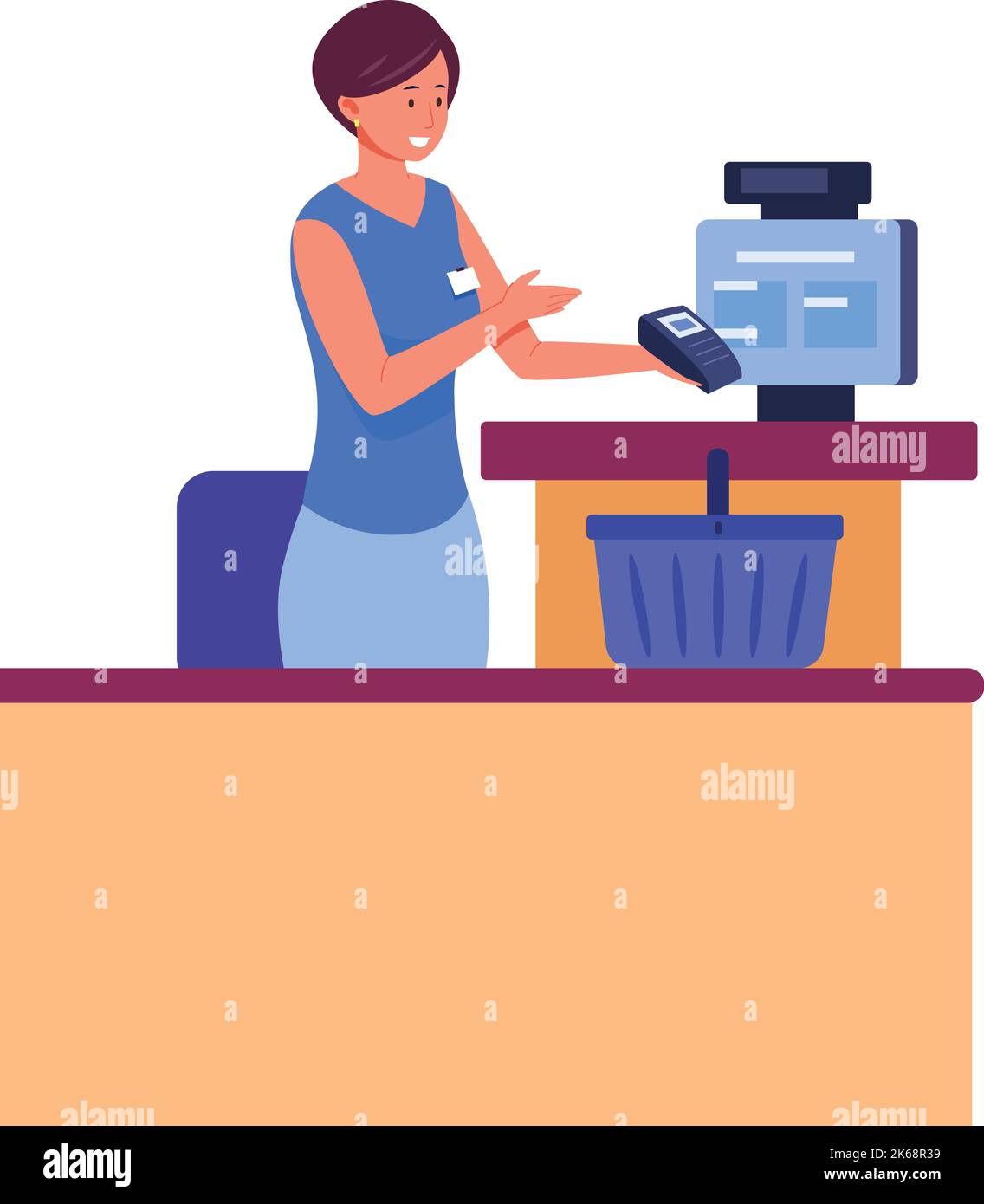 Cashier checkout. Woman hold card payment terminal isolated on white ...