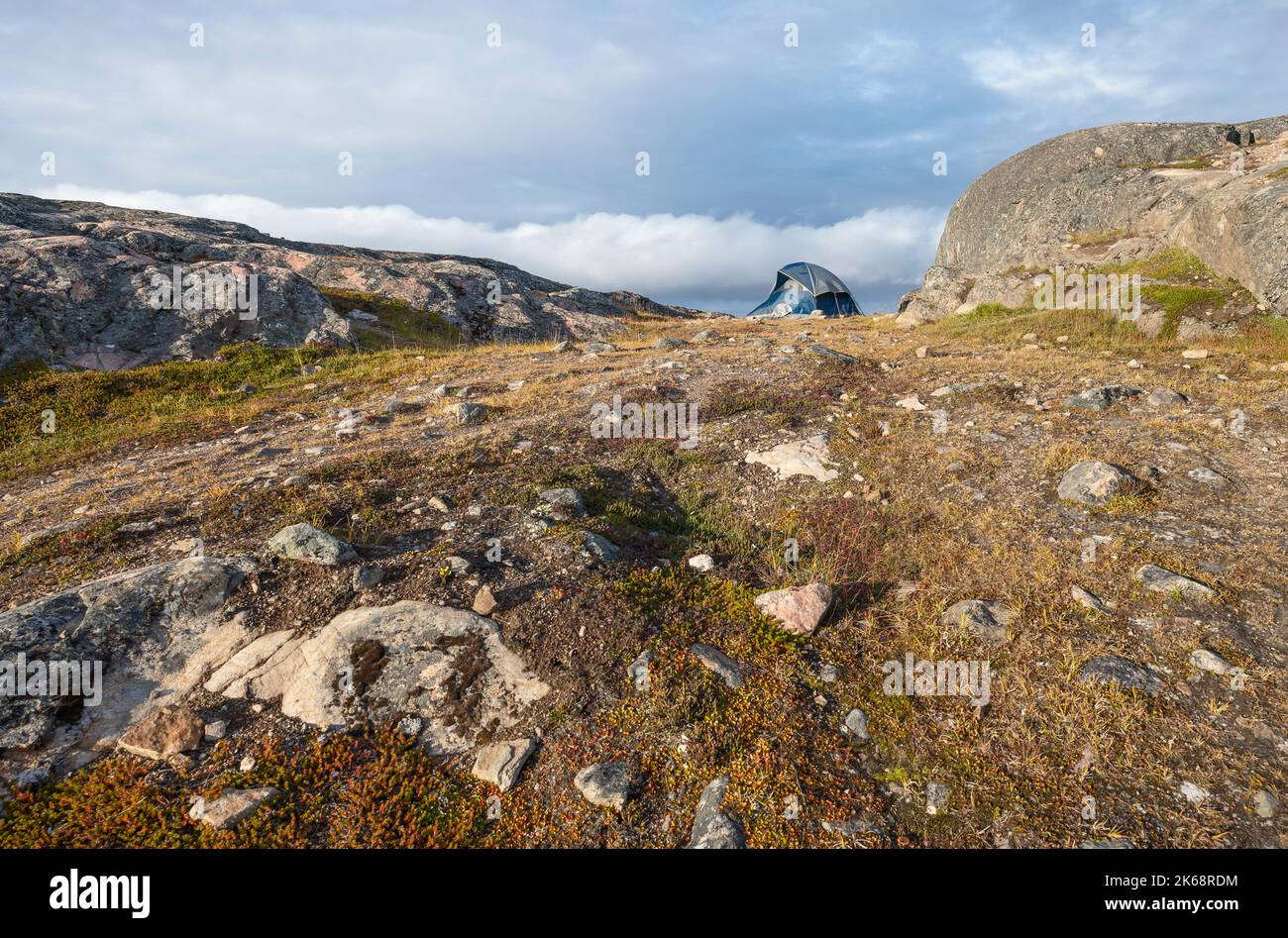 A single tent atop a rocky ridge on the Arctic Tundra Stock Photo - Alamy