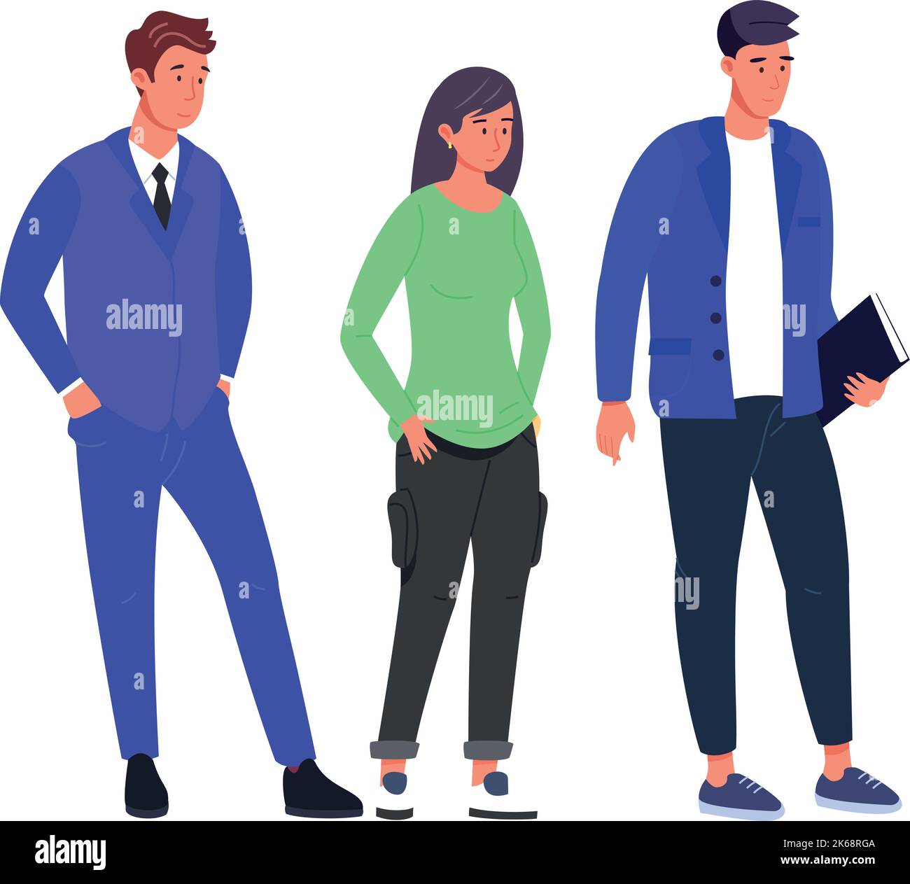 Students standing. Young men and woman. Smart people isolated on white ...