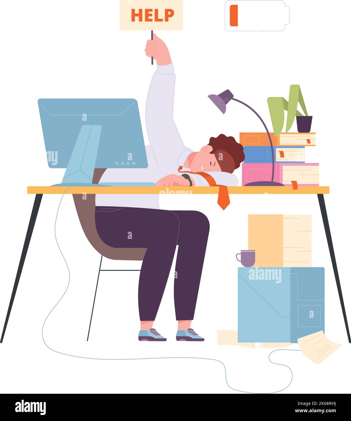 Exhausted person burnout from work overload. Tired office worker ...