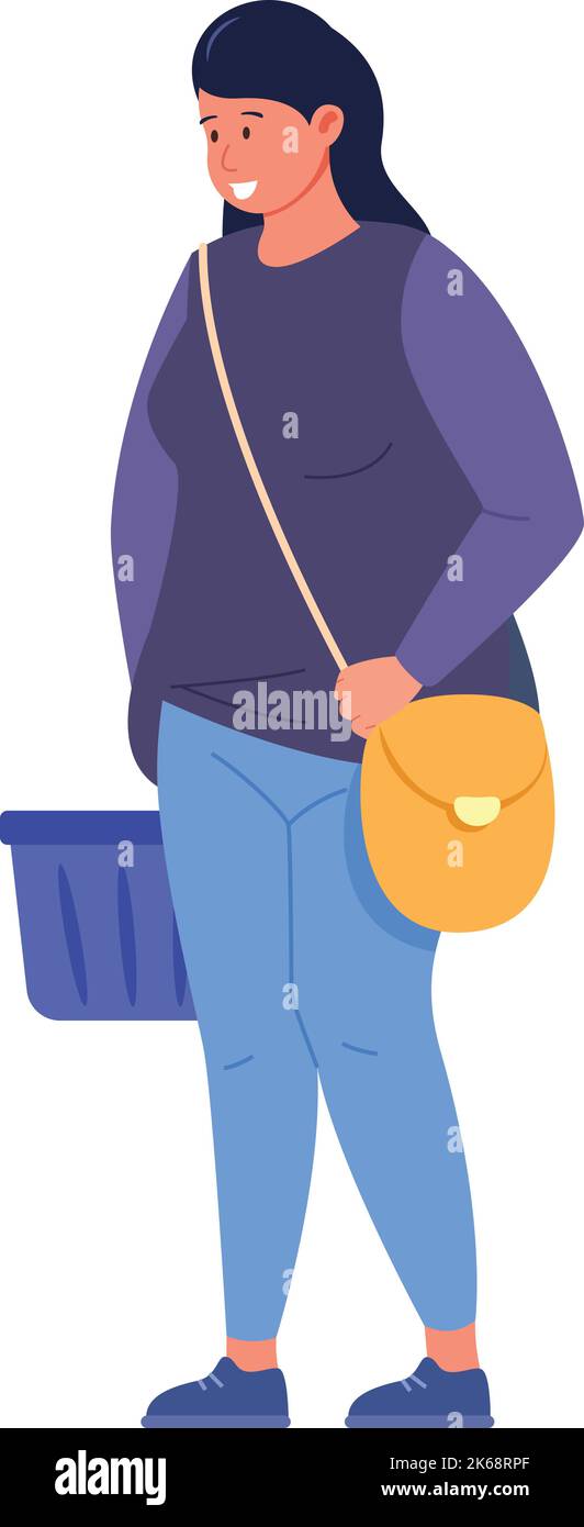 Supermarket customer standing. Young woman with shopping basket ...
