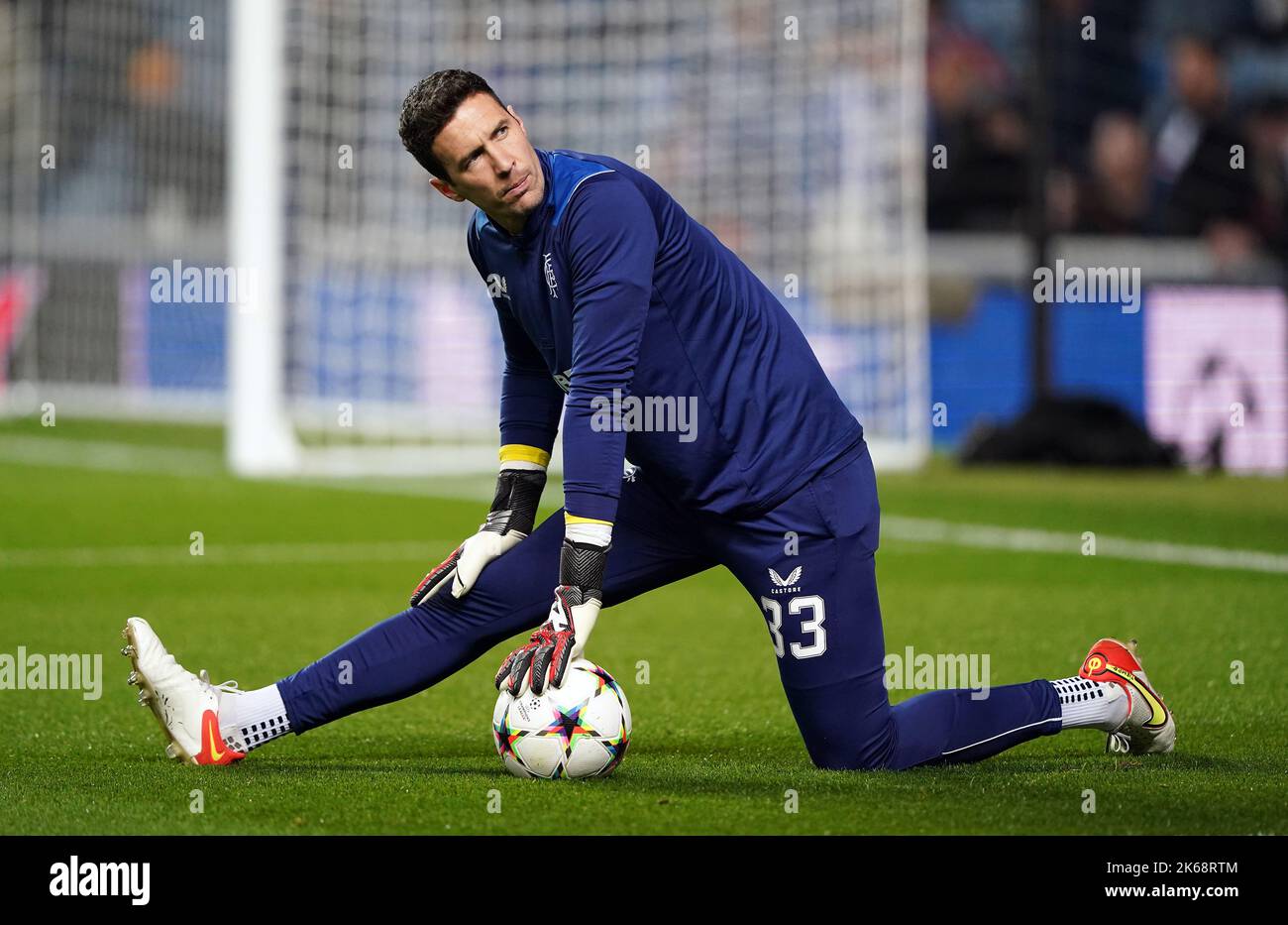 Rangers goalkeeper Jon McLaughlin warms up before the UEFA Champions ...