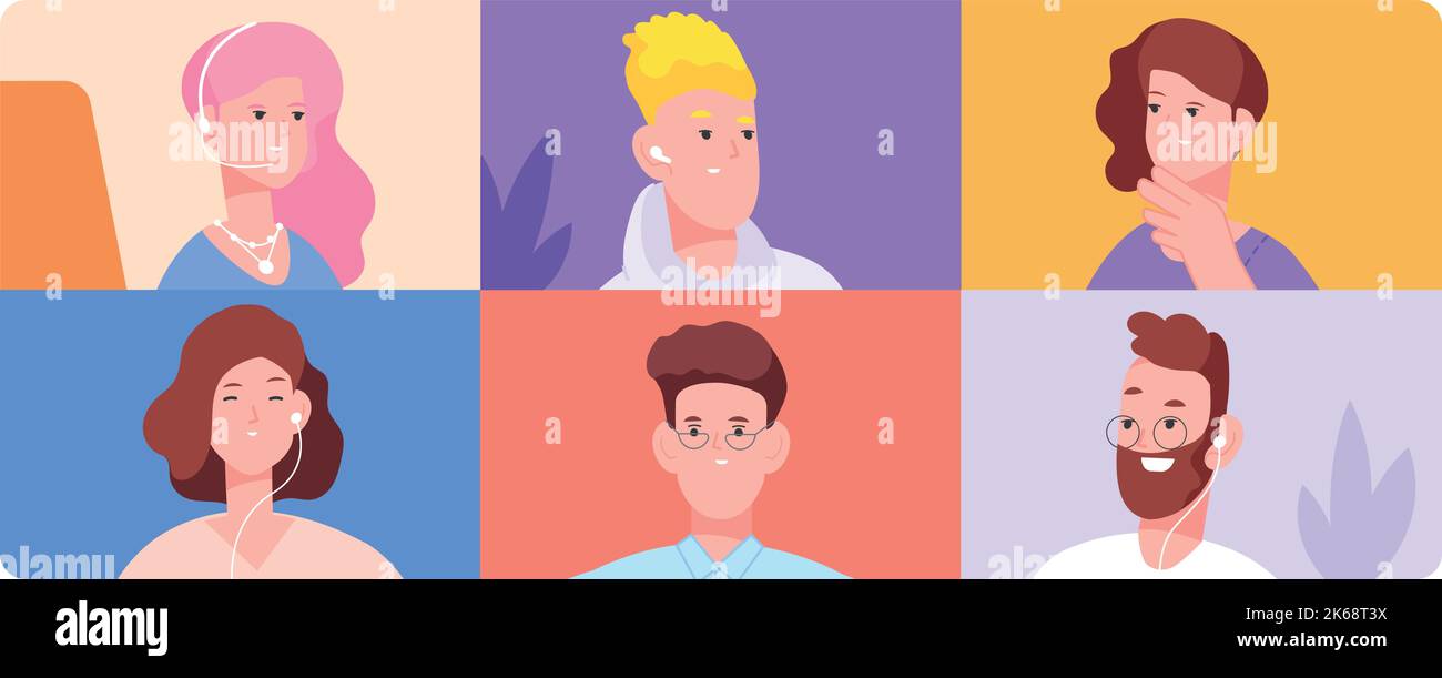 People in windows talking. Video seminar. Group call isolated on white ...