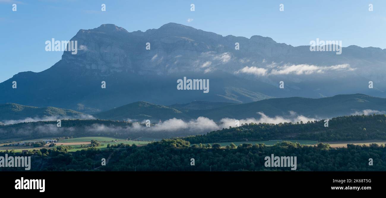 magnificent view of Spanish Pyrenees mountains jagged outcrop, through ...