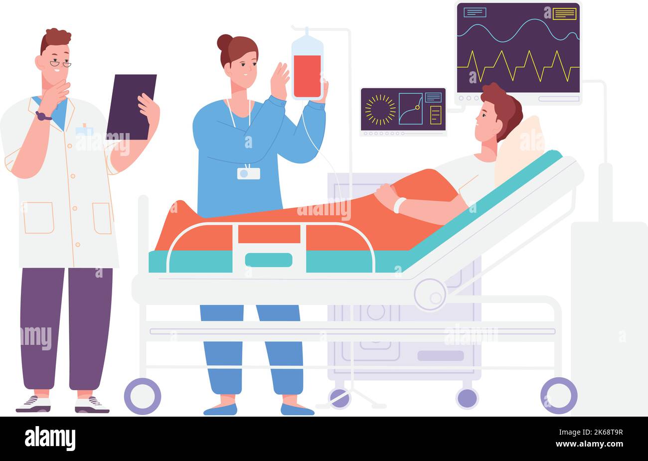 Doctor and nurse caring about patient on hospital bed. Medical ...