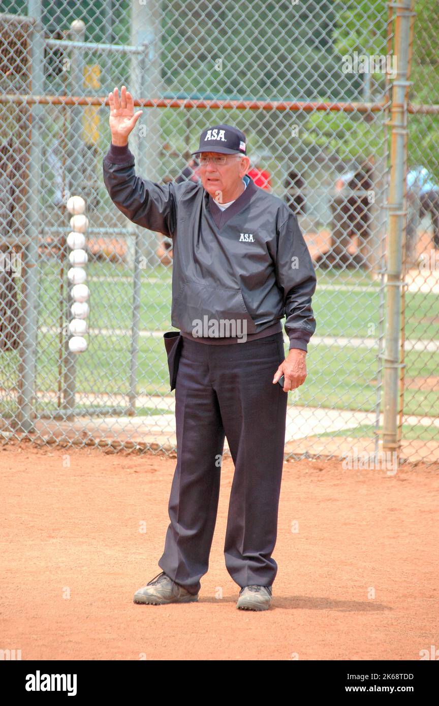 senior male softball umpires for ASA in the US during games making ... senior male softball umpires for ASA in the US during games making ...