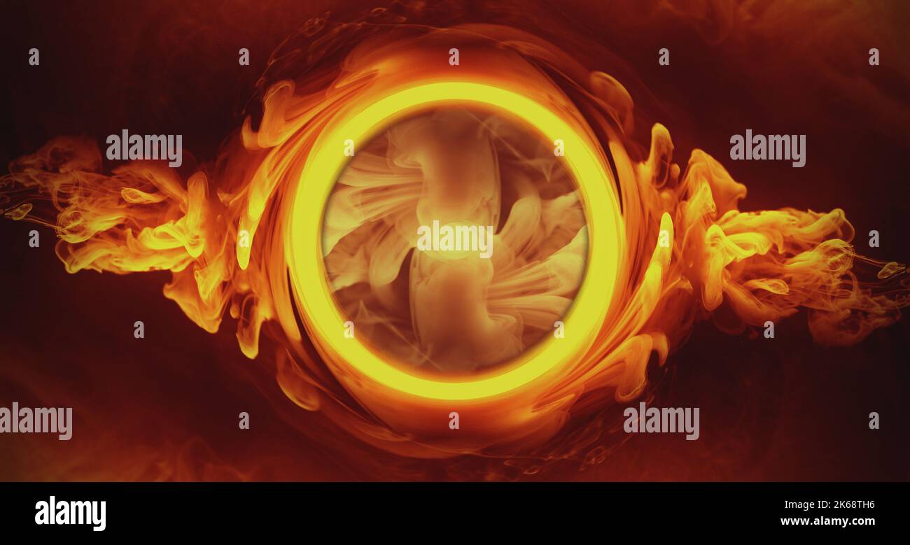 color smoke ring burning vortex golden frame glow Stock Photo - Alamy