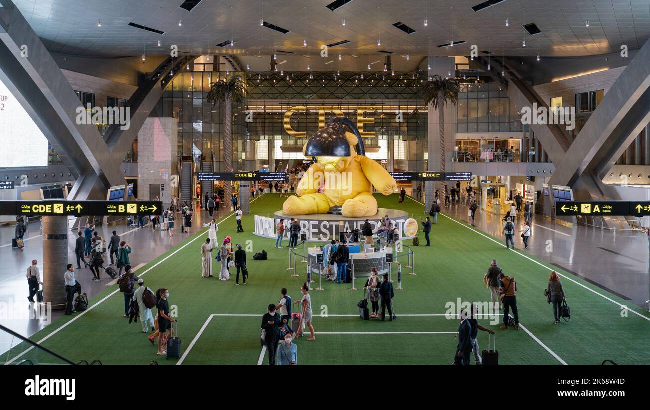 DOHA, QATAR - October 10, 2022 : Hamad international airport with lamb ...