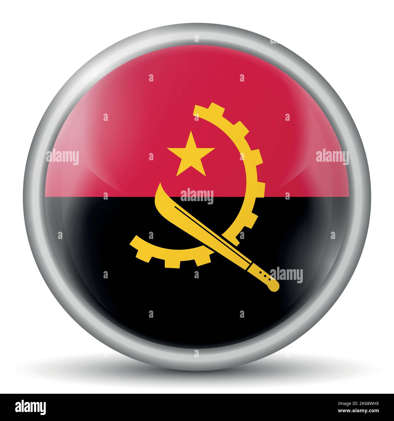 Round icon with flag of Angola. Glass light ball, sticker, sphere ...