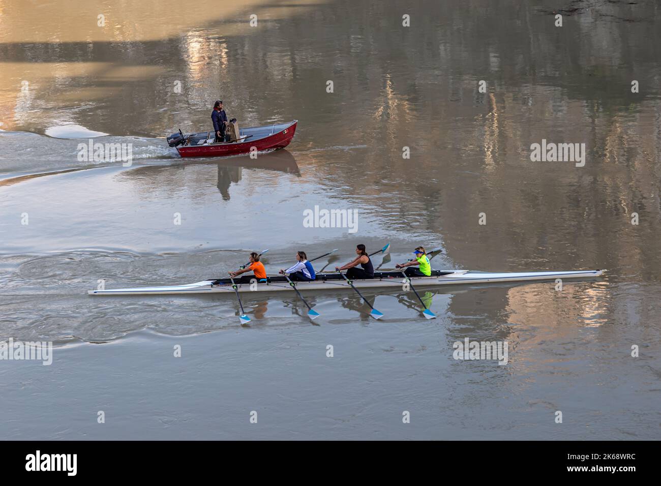 ROME, ITALY - DECEMBER 06, 2019: Group Of People Training On Kayak ...