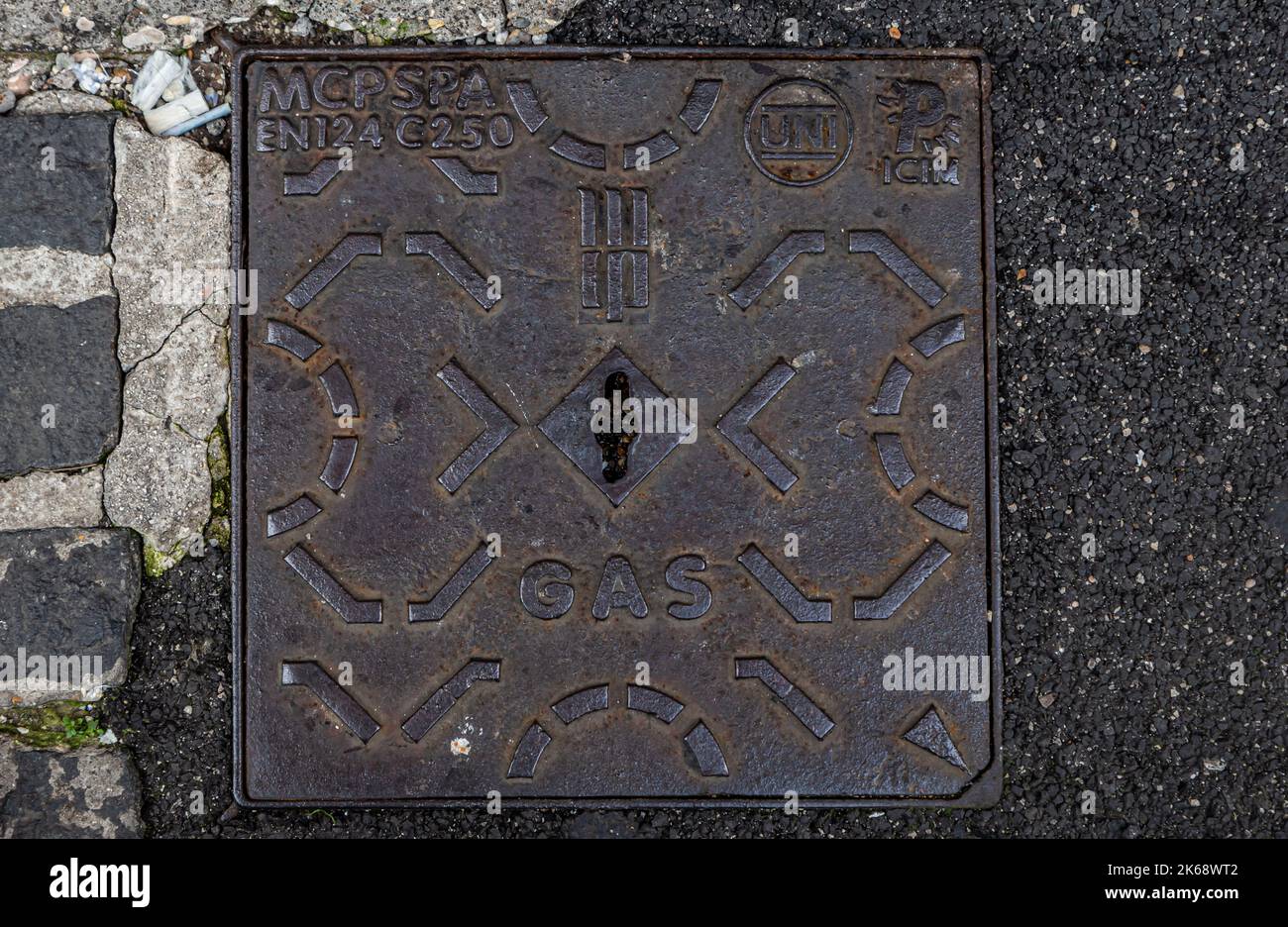 Rome, Italy - December 06, 2019: Old sewer cap in Rome, Italy Stock ...
