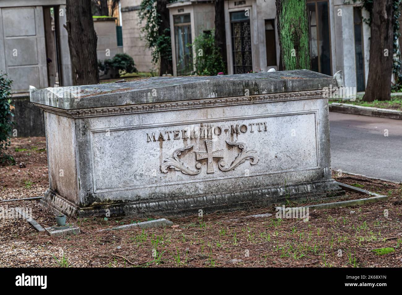 ROME, ITALY - DECEMBER 07, 2019: Grave monument in Cemetary Campo ...