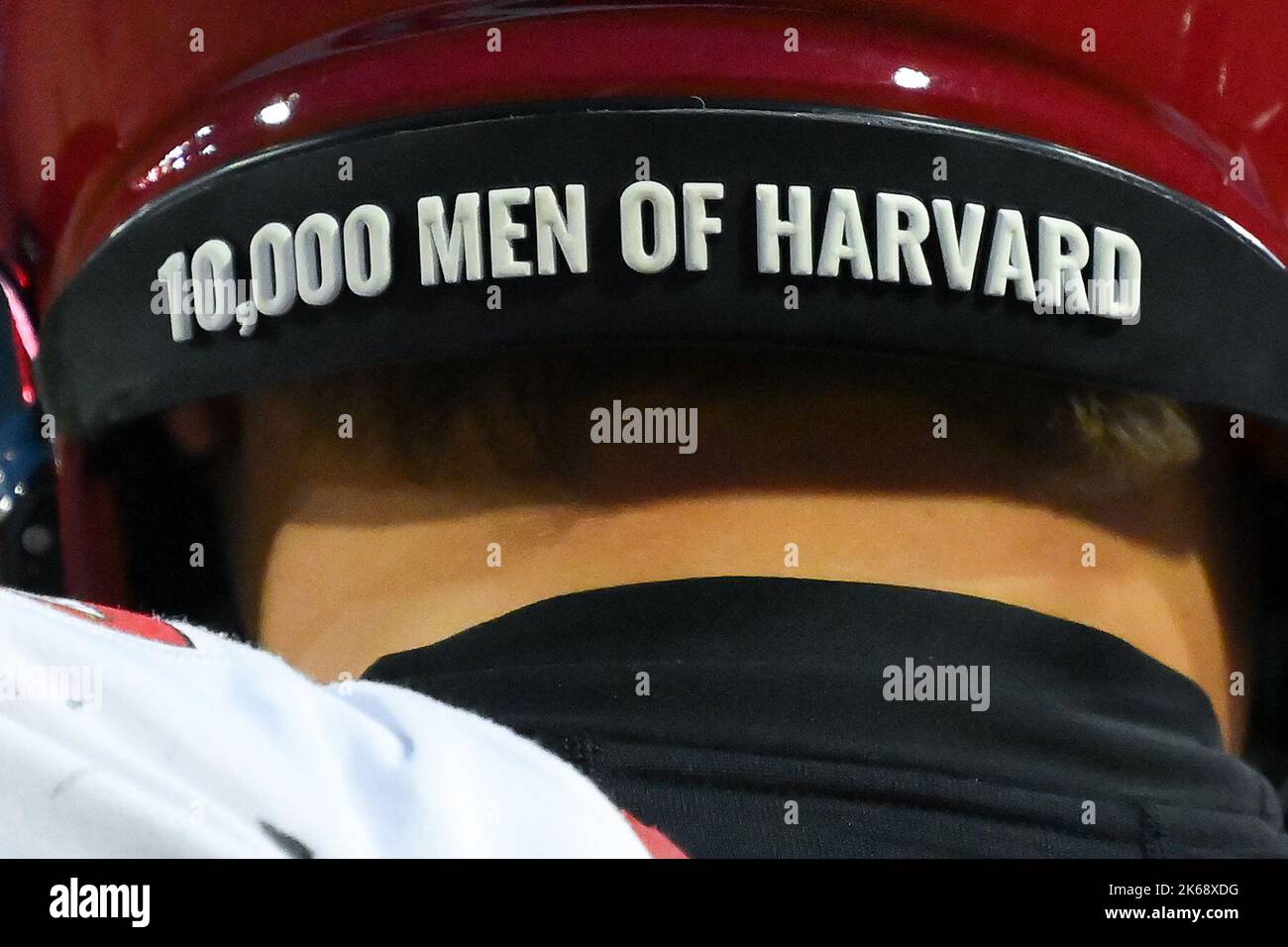 October 7, 2022: Detailed view of a Harvard Crimson helmet prior to the ...