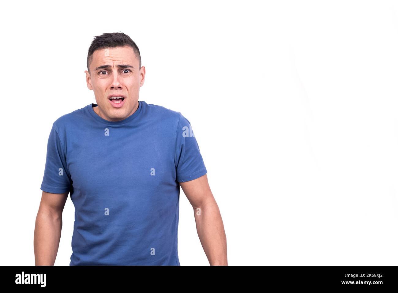 Caucasian man expressing incredulity. White background Stock Photo - Alamy