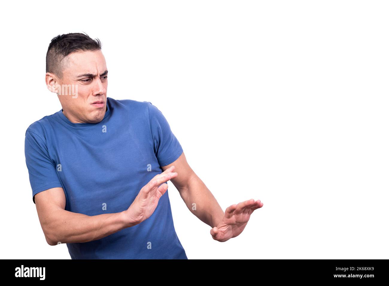 Man gesturing that he doesn't want a thing Stock Photo - Alamy