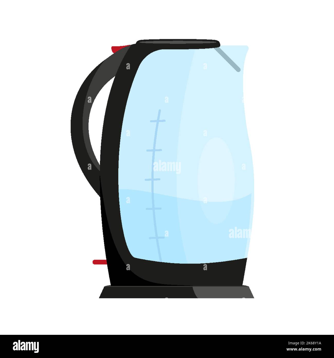 Electric kettle glass boiling water black flat. Teapot transparent ...
