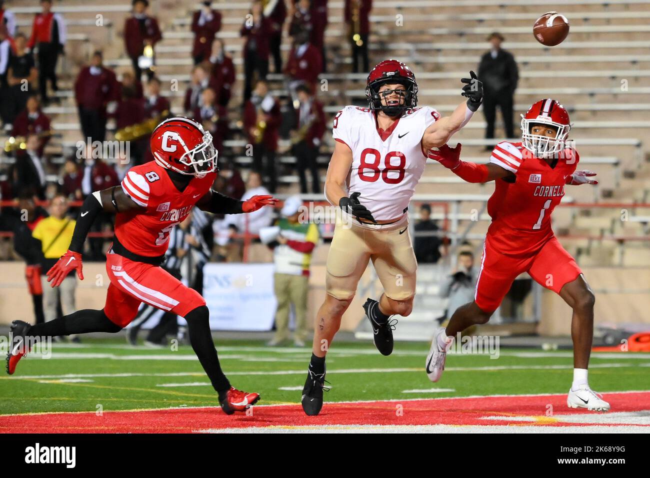 October 7, 2022: Harvard Crimson tight end Tyler Neville (88) reaches ...