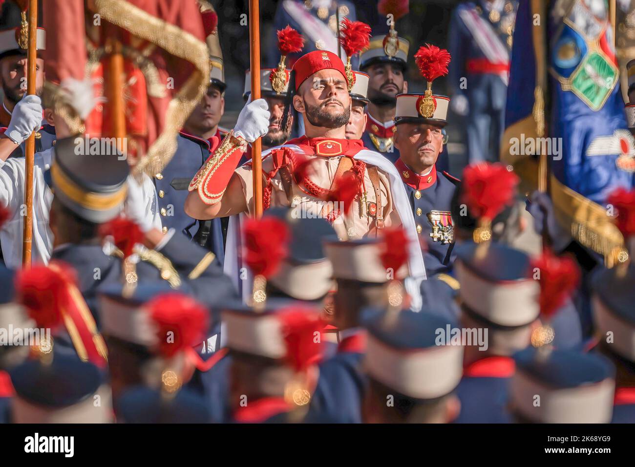 Madrid, Spain. 12th Oct, 2022. Soldiers from different battalions march ...