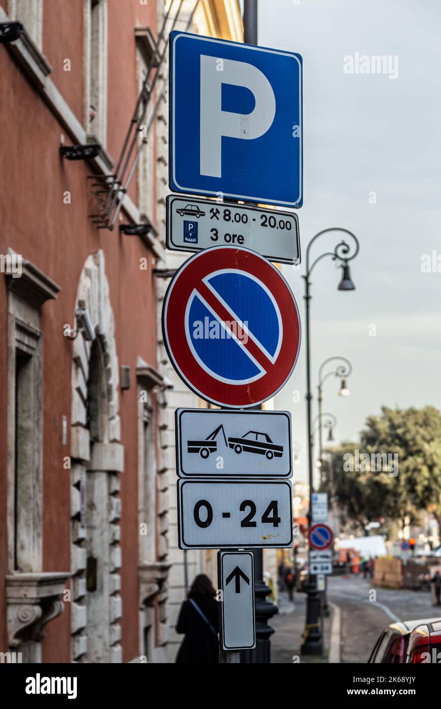 ROME, ITALY - DECEMBER 06, 2019: A picture of different signs taken in ...