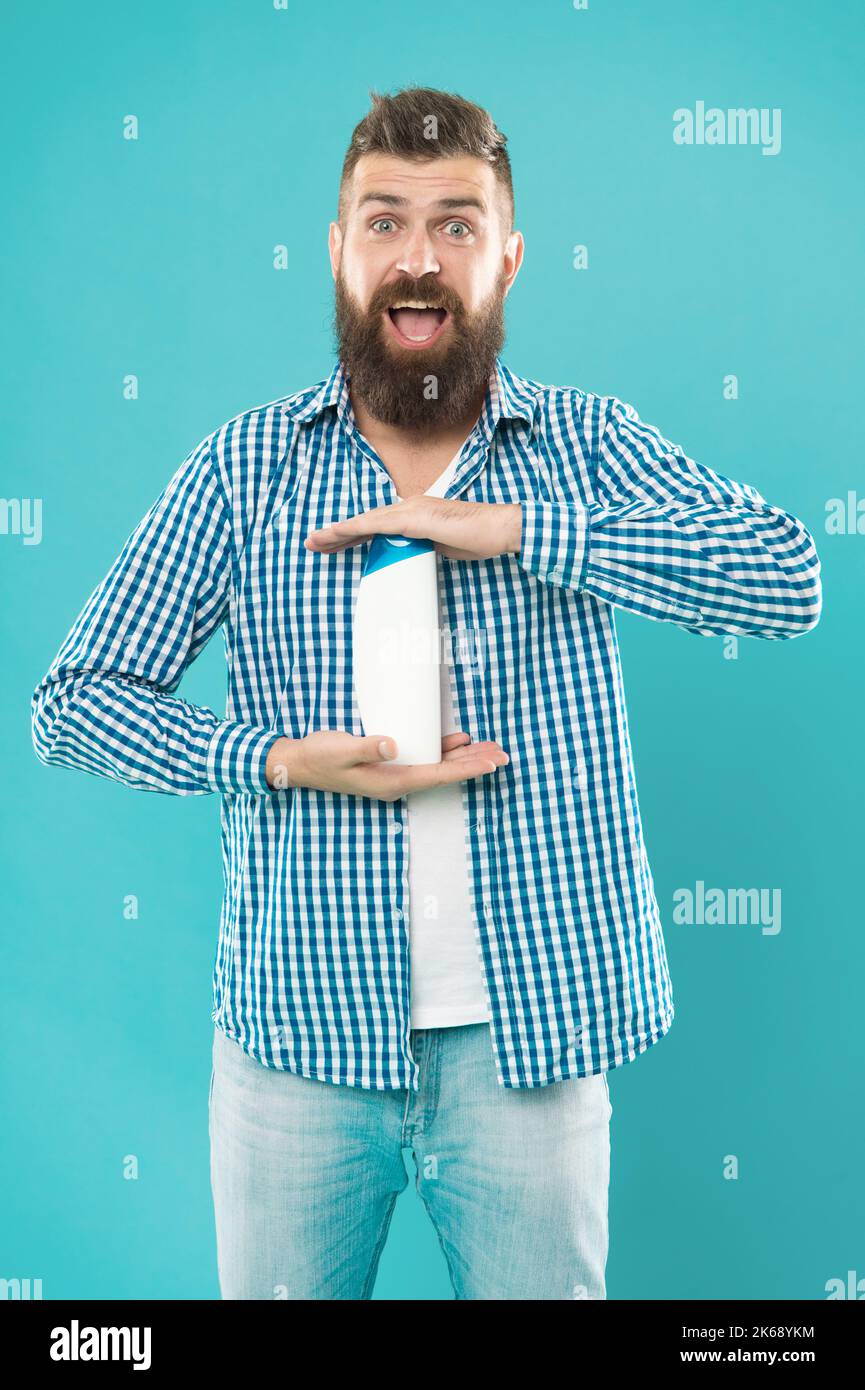 Bearded man with healthy hair. Cosmetic for spa bath. beard hair care ...