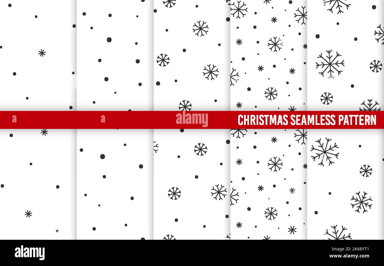 Snowflake seamless pattern new year white winter set. Minimalist snow flakes flying gift wrap ...