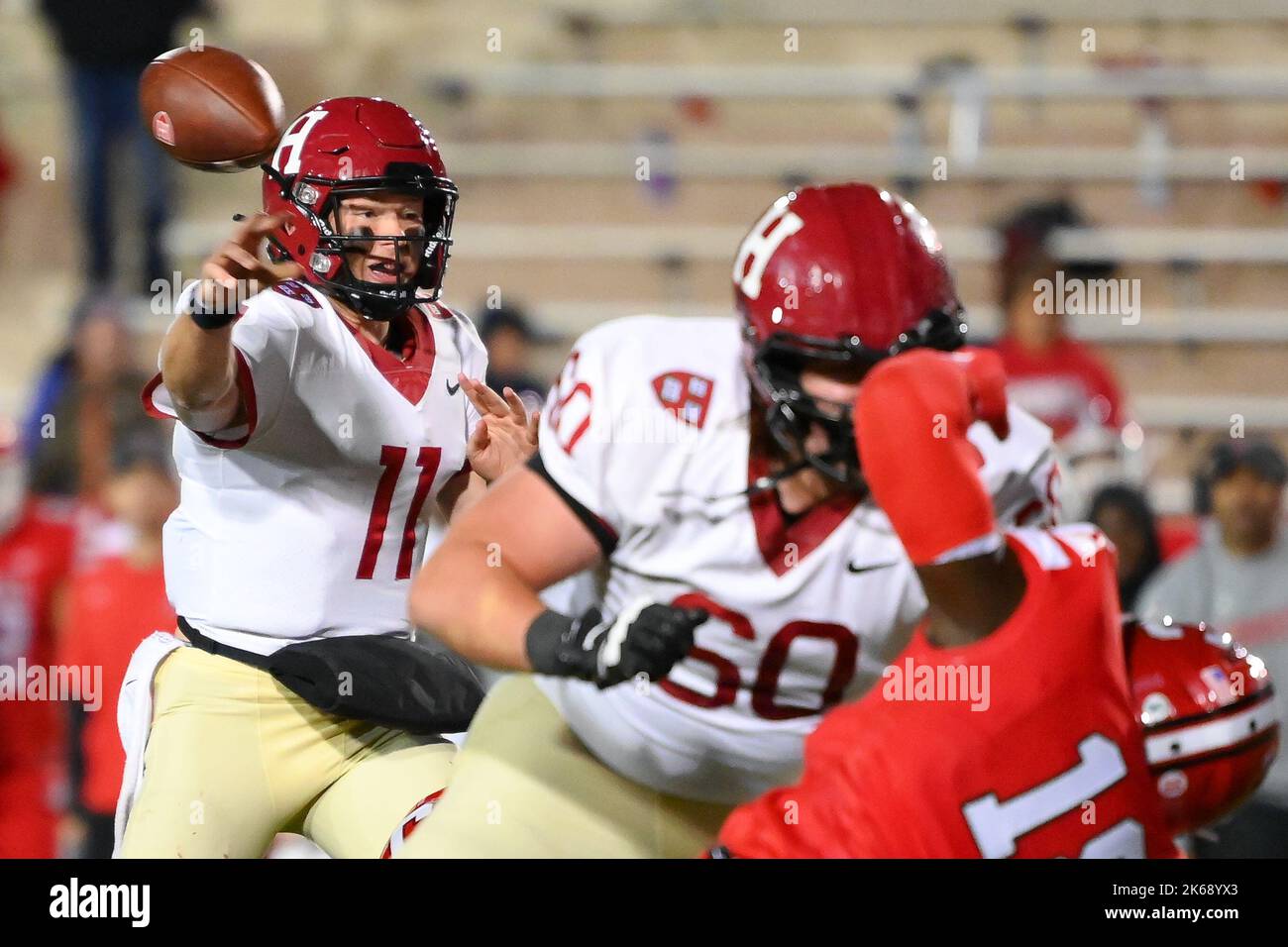 October 7, 2022: Harvard Crimson quarterback Charlie Dean (11) passes the ball against the ...