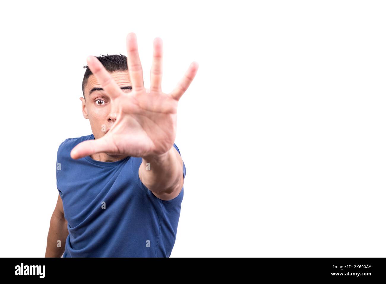 Man making the stop sign gesture with the hand Stock Photo - Alamy