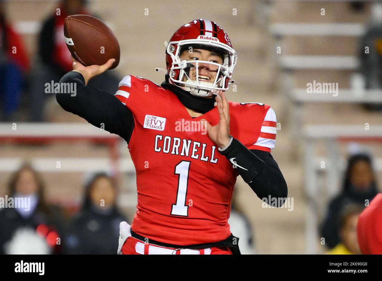 October 7, 2022: Cornell Big Red quarterback Jameson Wang (1) passes the ball against the ...