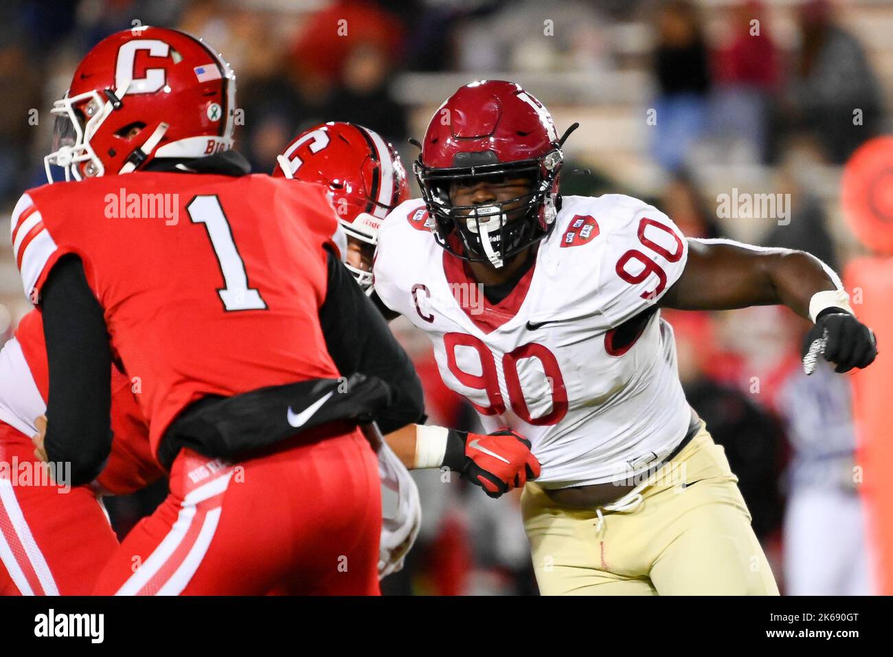 October 7, 2022: Harvard Crimson defensive lineman Truman Jones (90) pressures Cornell Big Red ...