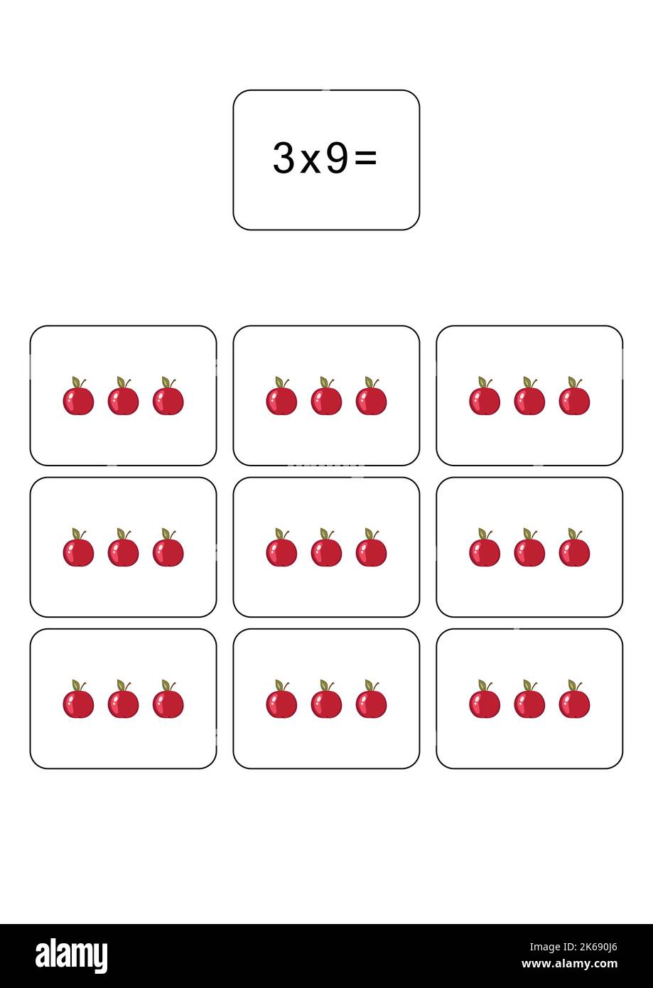 Multiplication table of 3. Maths card with an example, drawing ...