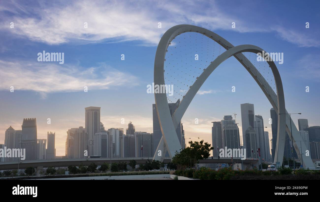 Doha, Qatar- May 15,2022 : 5th June Arch bridge in Doha to lusail ...