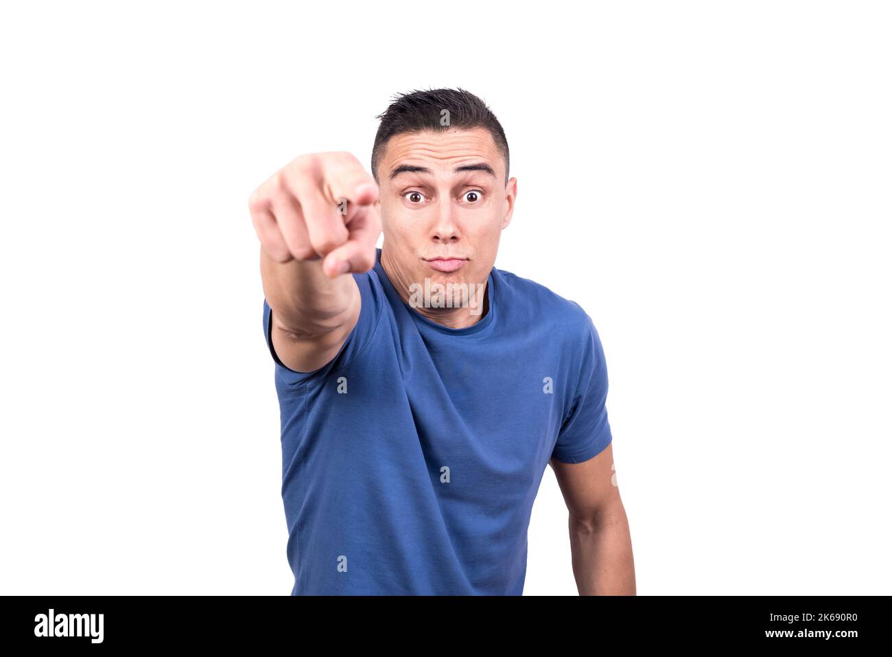 Selective focus on a man's face while pointing ahead Stock Photo - Alamy