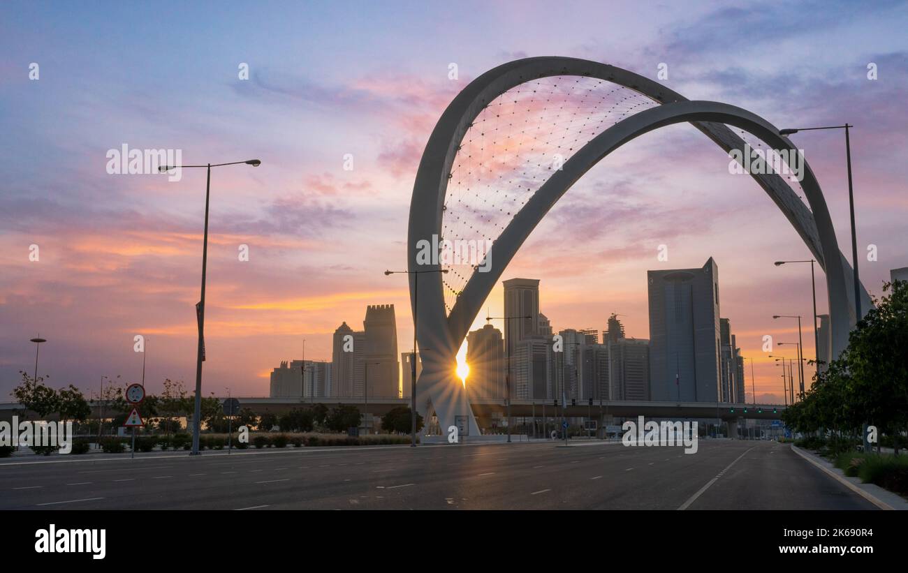 Doha, Qatar- May 15,2022 : 5th June Arch bridge in Doha to lusail ...