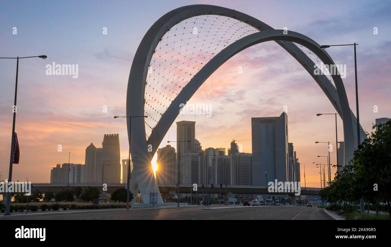 Doha, Qatar- May 15,2022 : 5th June Arch bridge in Doha to lusail ...