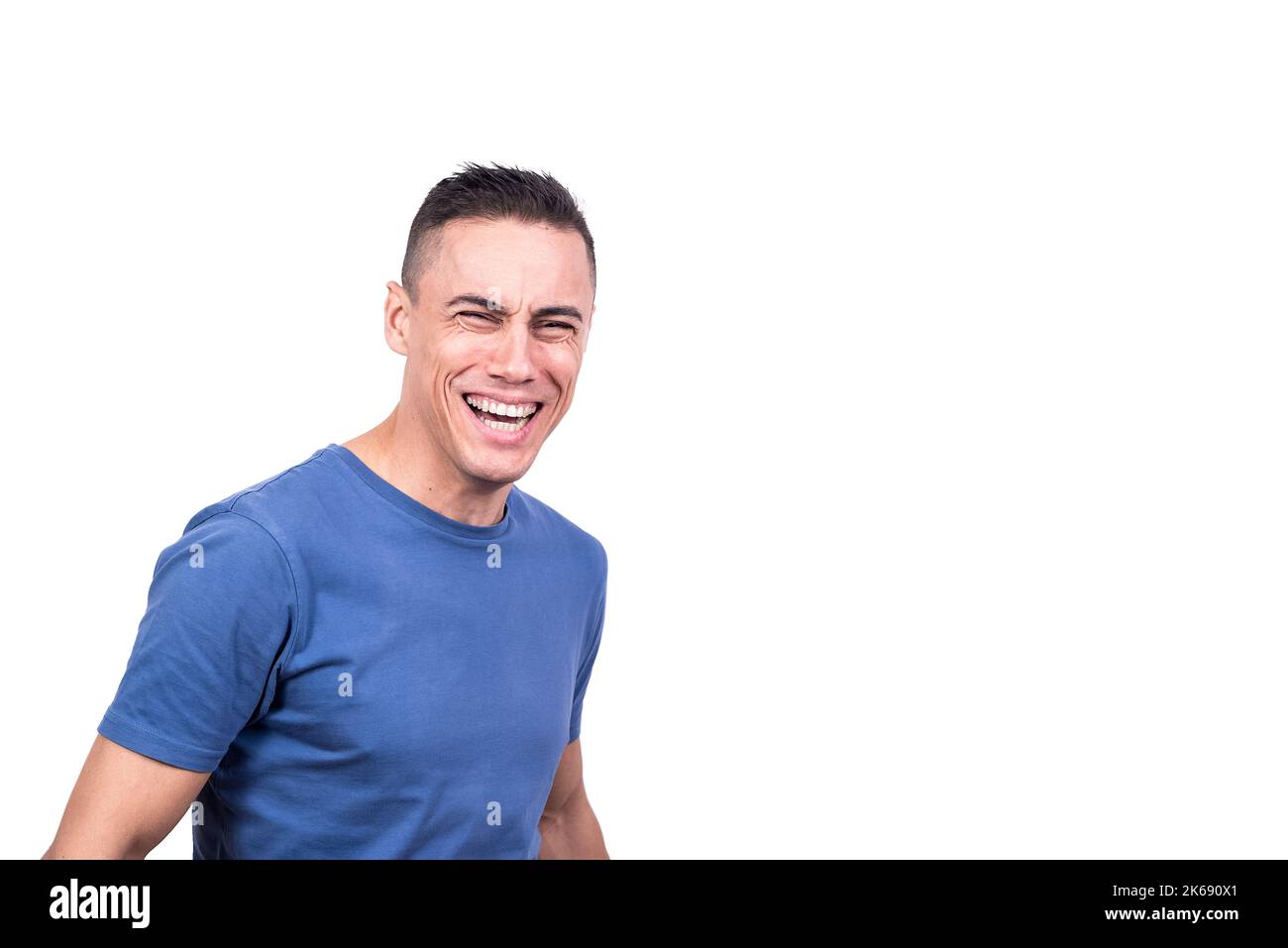 Portrait with copy space of a man laughing Stock Photo - Alamy