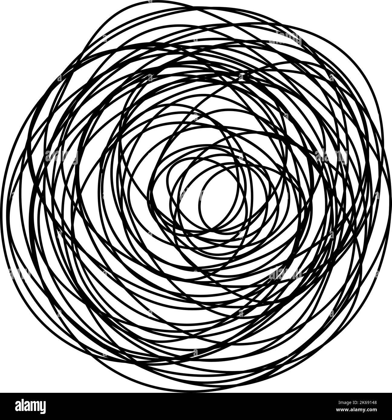 Grungy round scribble circle hand drawn with thin line, isolated on ...