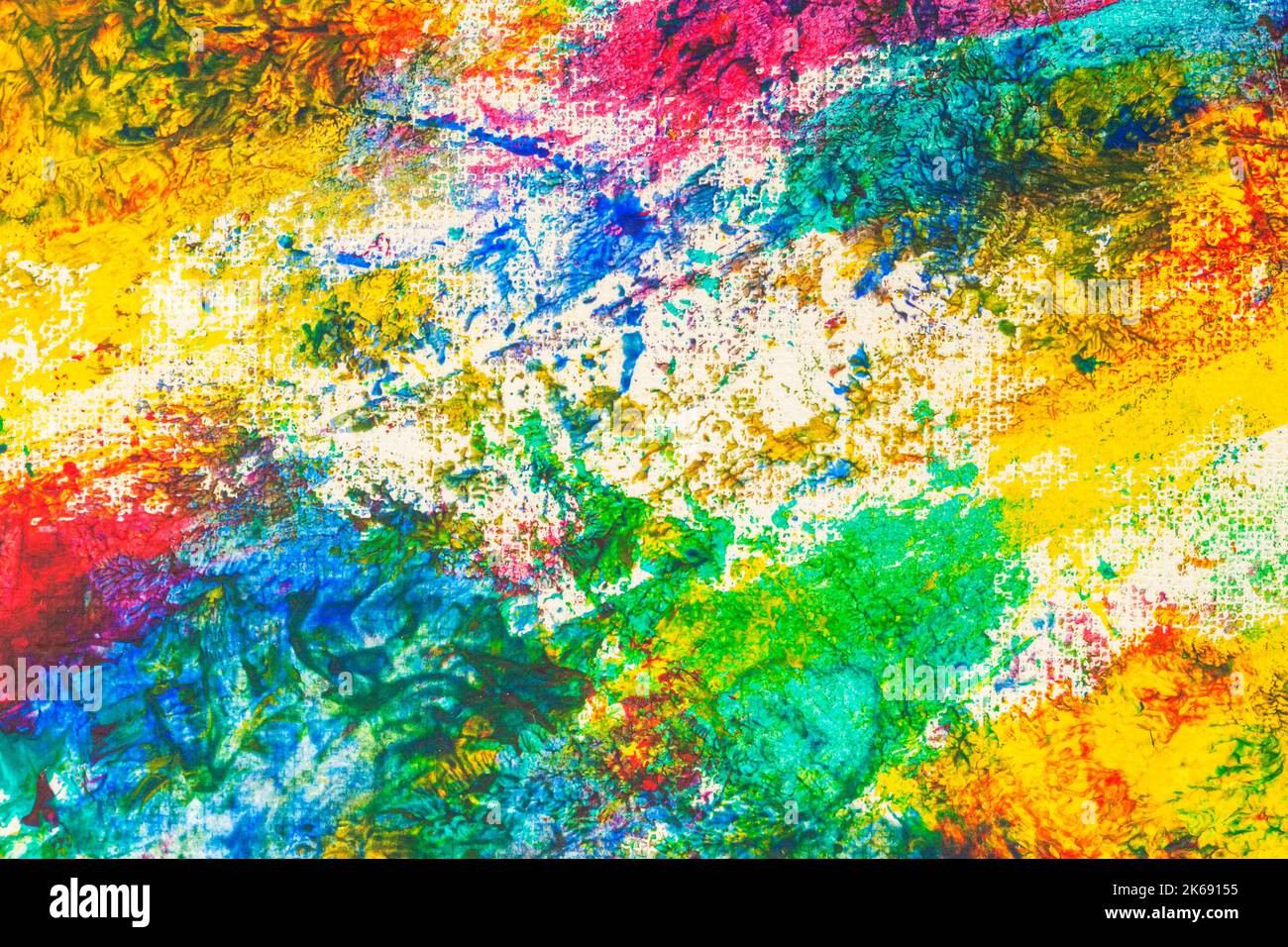 Bright background of mixed artistic acril paints, mix spots, blots ...