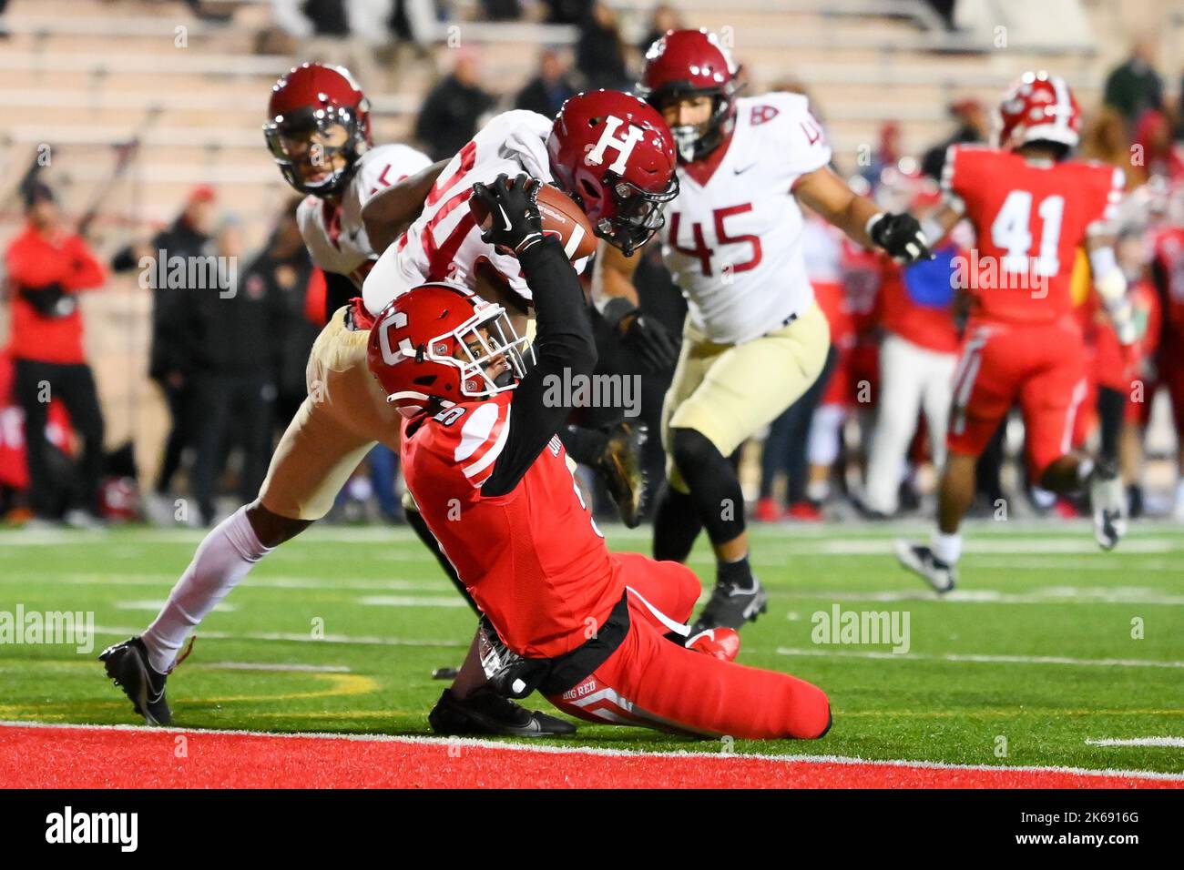 October 7, 2022: Cornell Big Red wide receiver Thomas Glover (5) falls ...