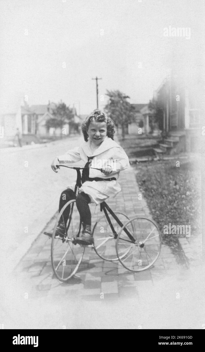 Young girl on tricycle, unknown location, approx 1910-20's antique ...