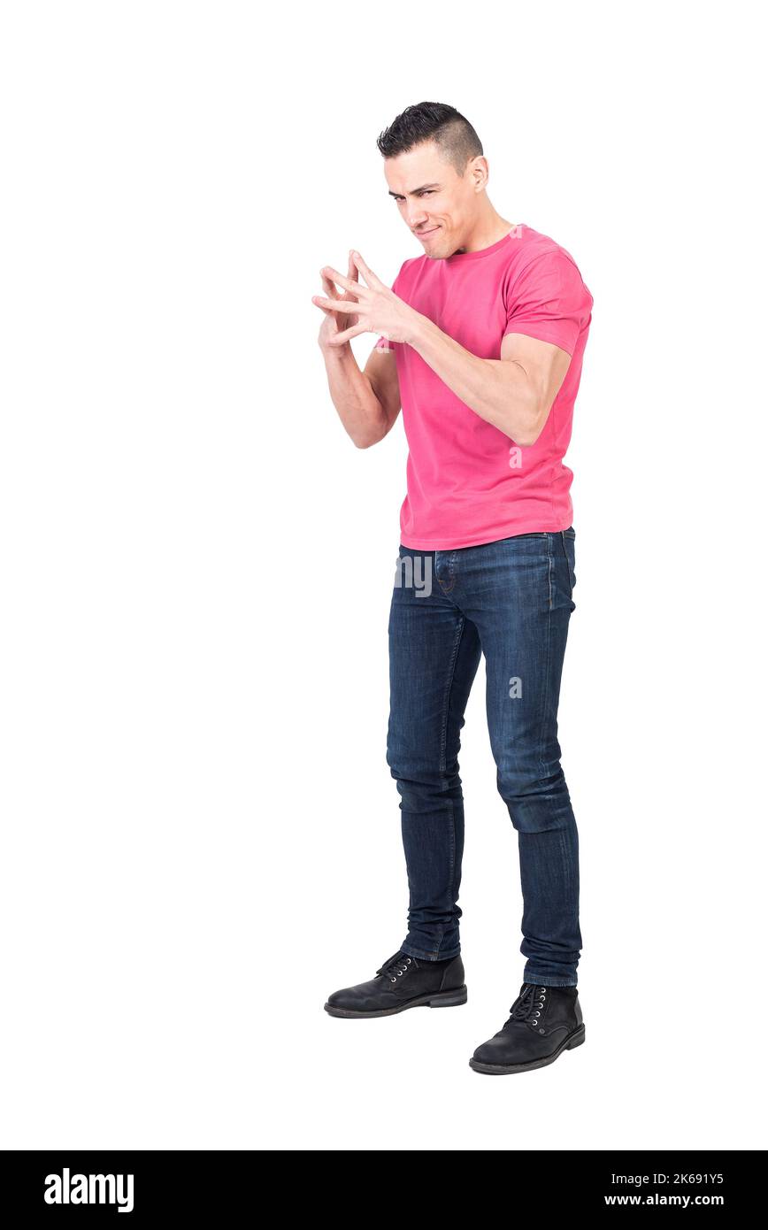 Evil guy looking at camera isolated on white background Stock Photo - Alamy