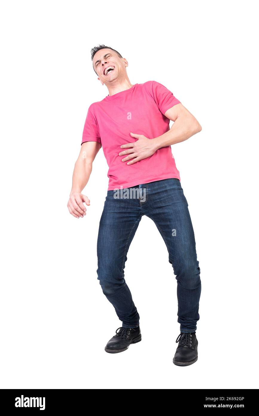 Joyful man bursting into laughing in studio Stock Photo - Alamy