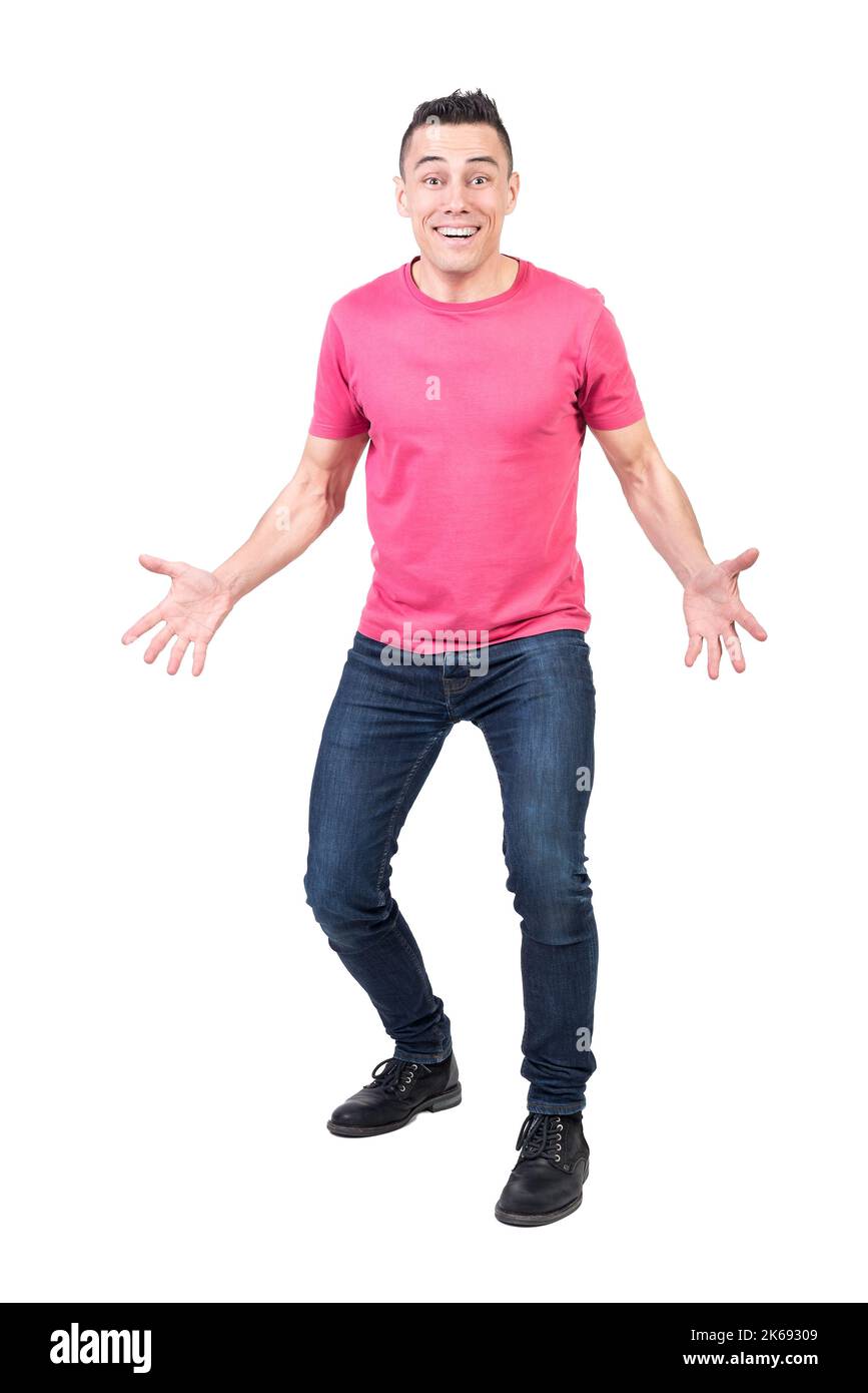 Surprised man in light studio. White background Stock Photo - Alamy