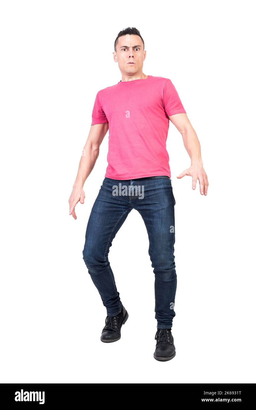 Surprised man looking at camera. White background Stock Photo - Alamy