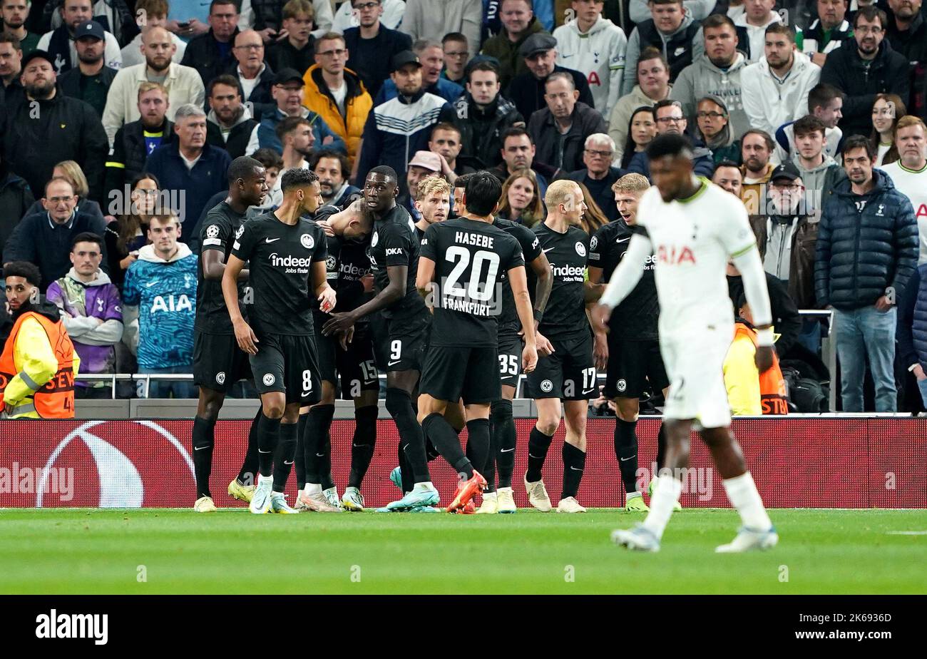 Eintracht Frankfurt's Daichi Kamada (hidden) celebrates scoring their ...