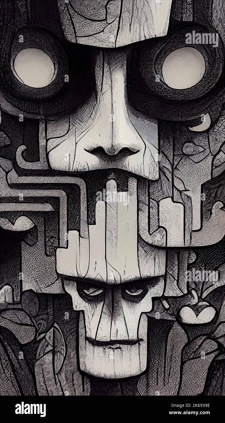 frankenstein, monster face with lost look and skull in pieces ...