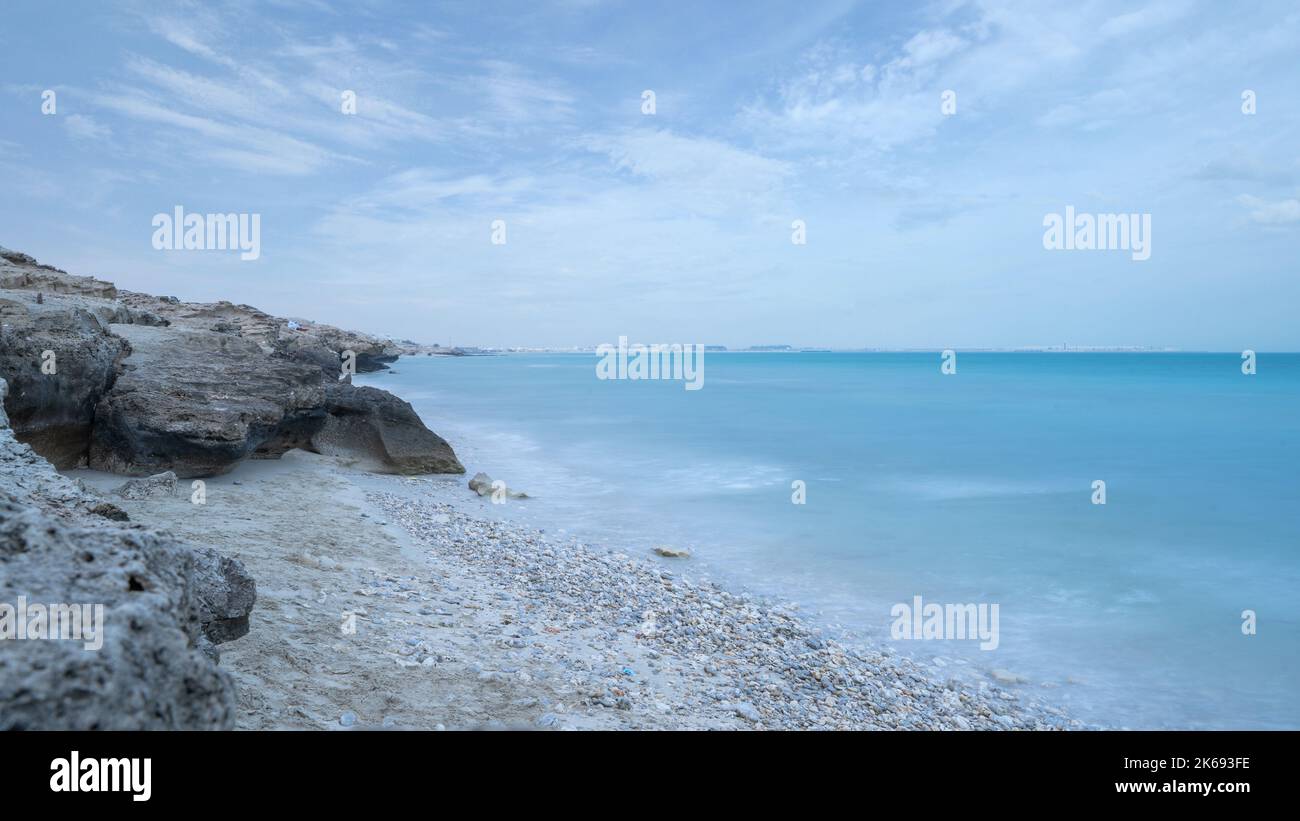Beautiful Jebel Fuwairit Beach landscape with pebbles in Qatar Stock ...