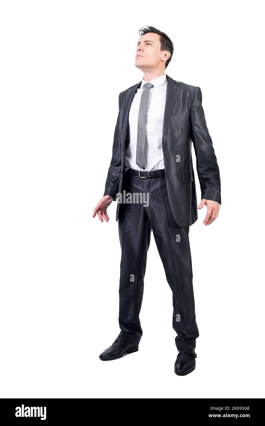 Honest man in formal suit. White background Stock Photo - Alamy