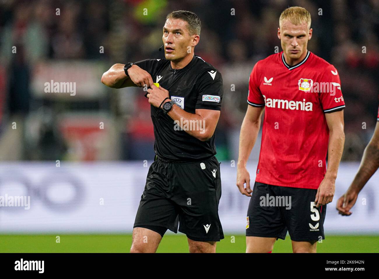 LEVERKUSEN, GERMANY - OCTOBER 12: referee Istvan Kovacs during the ...